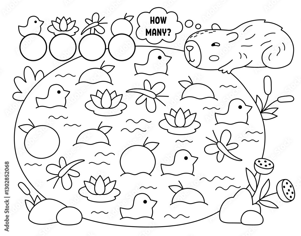 Capybara black and white I spy game for kids. Searching and counting ...