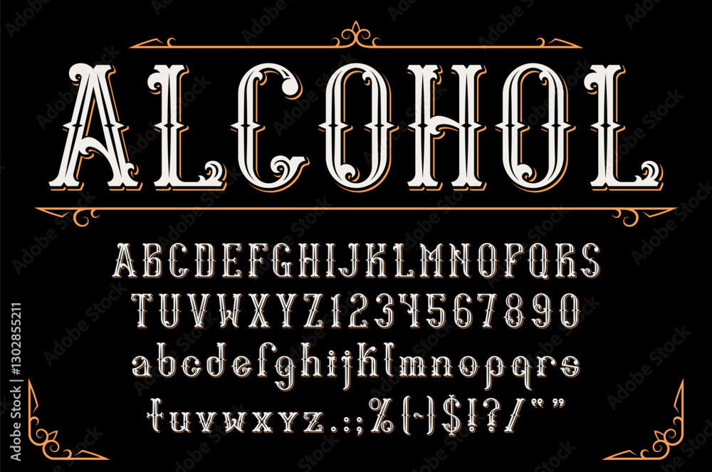 Western whiskey label font, retro tattoo typeface, alcohol bar type ...