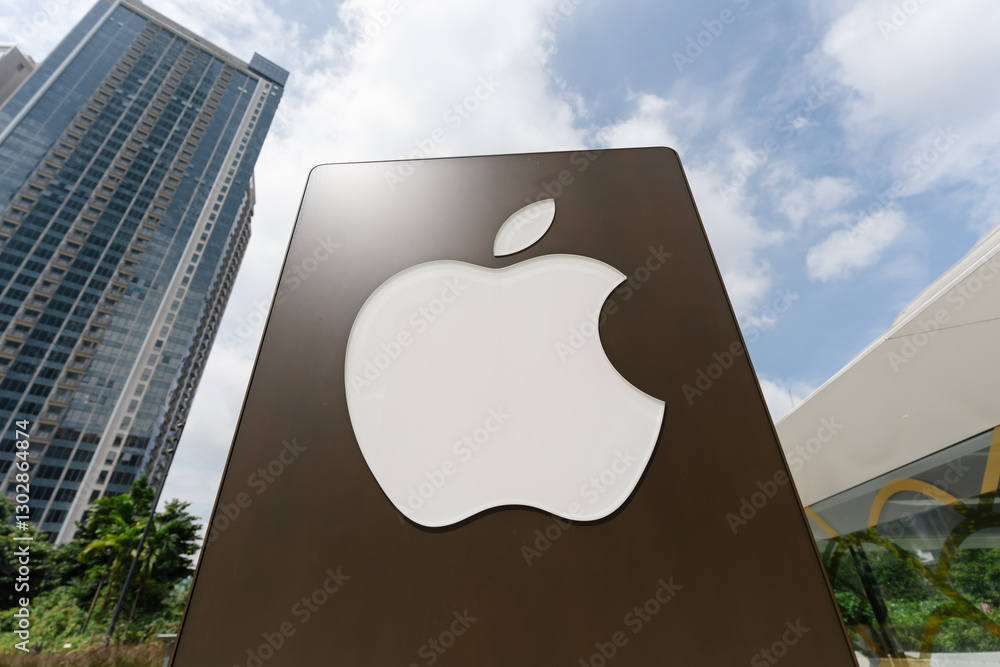 KUALA LUMPUR, MALAYSIA - JAN 07, 2025: Apple logo close up with Apple ...