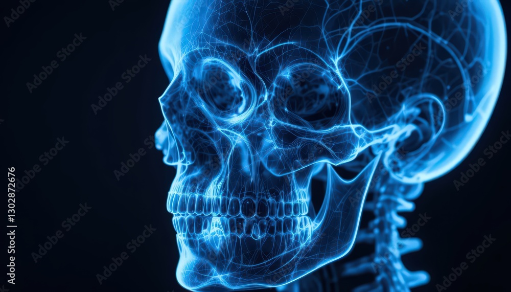 Glowing Blue Human Skull Anatomy, 3D Rendered, Medical Illustration ...