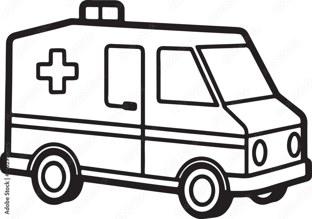 ambulance line art, black outline, vector and illustration, coloring ...