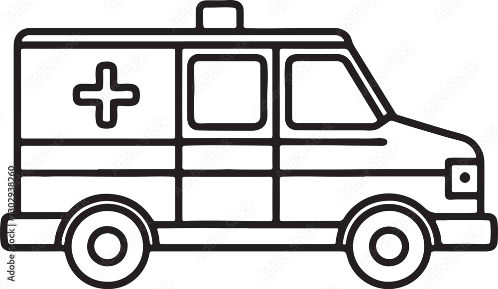ambulance line art, black outline, vector and illustration, coloring ...