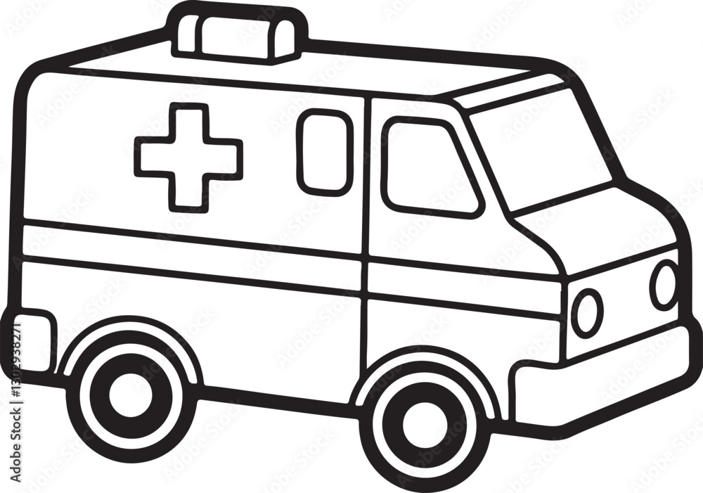 ambulance line art, black outline, vector and illustration, coloring ...