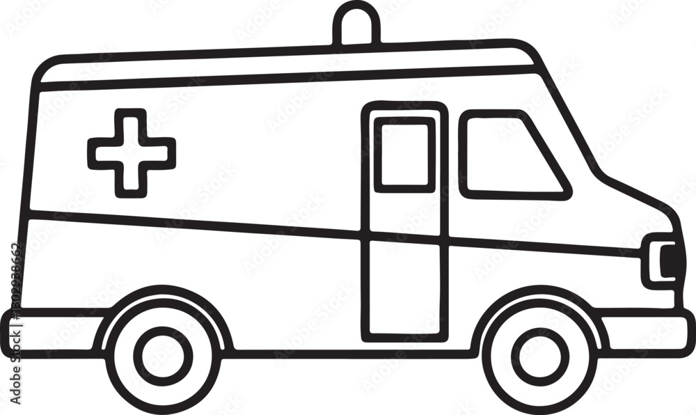 ambulance line art, black outline, vector and illustration, coloring ...