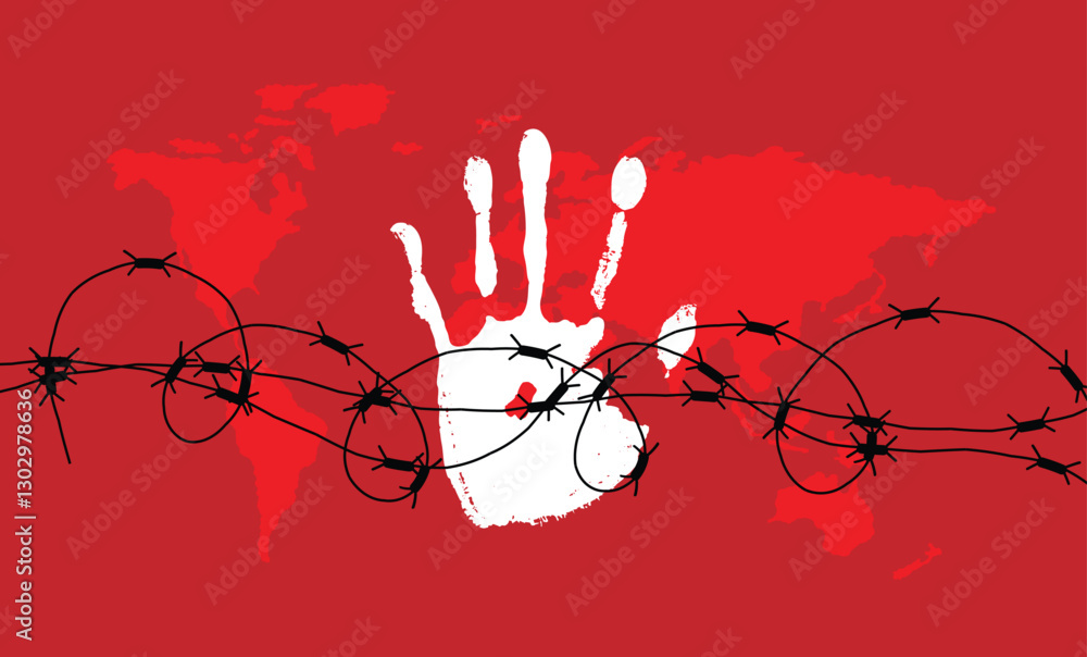 Hand Trace with World Map Human Trafficking. Labor and work employment ...