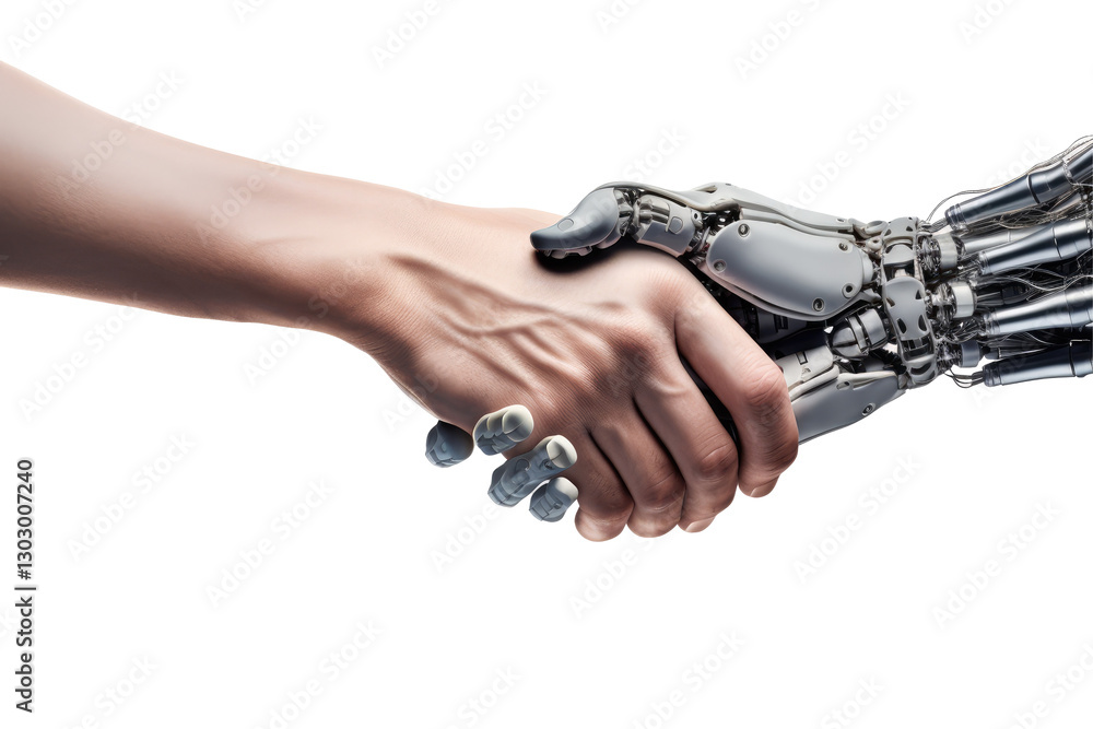 A futuristic handshake between a realistic human and robot on ...