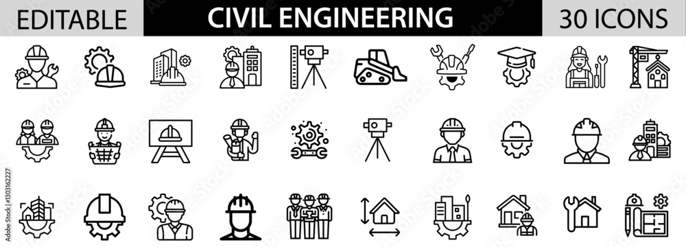 Civil Engineering icon pack design in adobe illustrator I 30 Editable ...