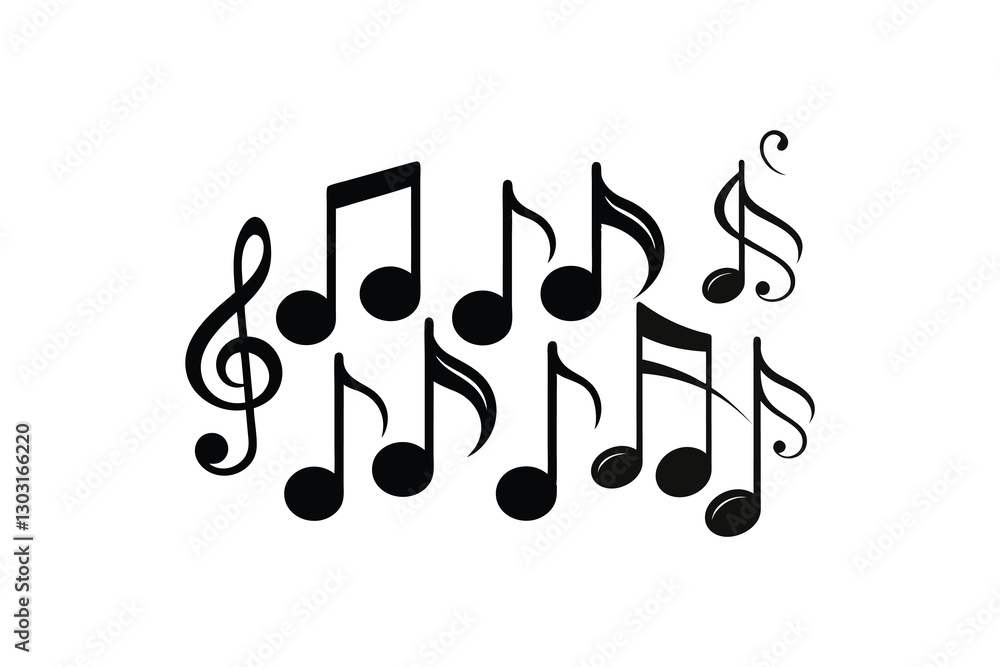 Collection of musical notes and treble clef. Stock Vector | Adobe Stock