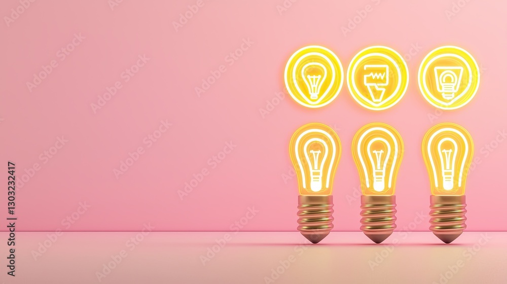 Design thinking for innovative business solutions represented by a glowing pastel icon set ...