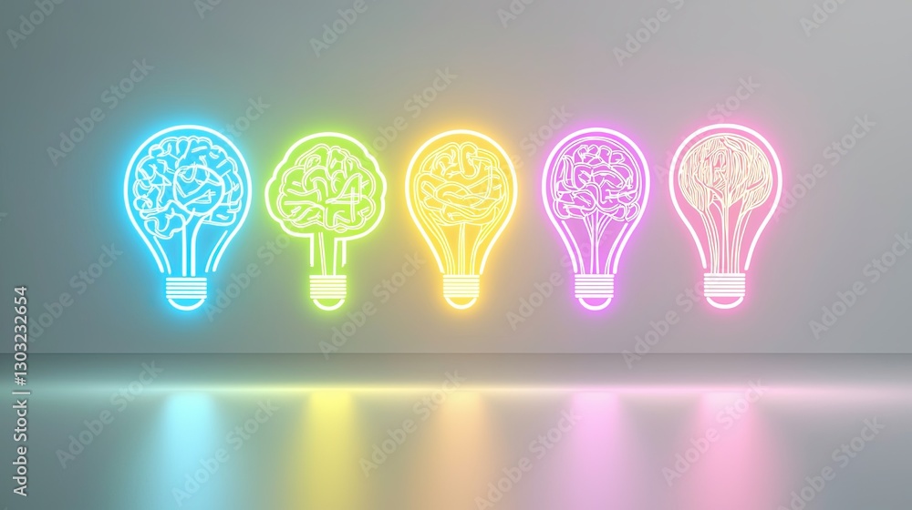 Design thinking for innovative business solutions represented by a glowing pastel icon set ...