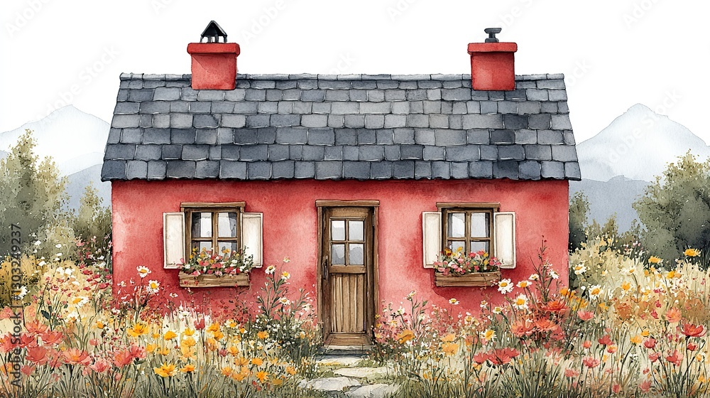 cute cottage with flowers clipart watercolor illustration illustrative ...