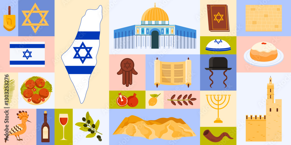 Travel to Israel, geometric infographic banner design with Jewish ...