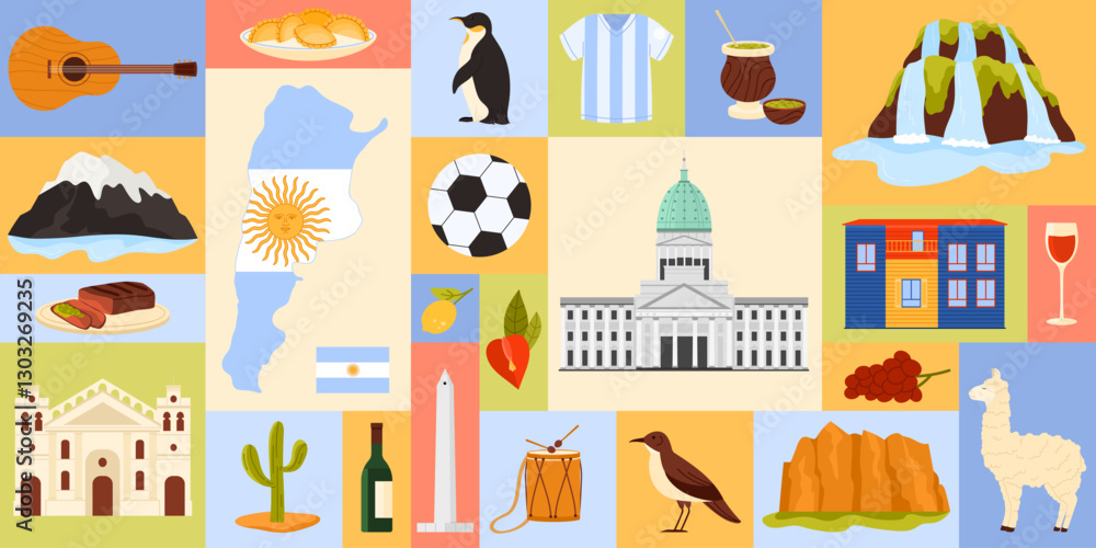 Vector de Stock Vector illustration showing iconic symbols of Argentina ...