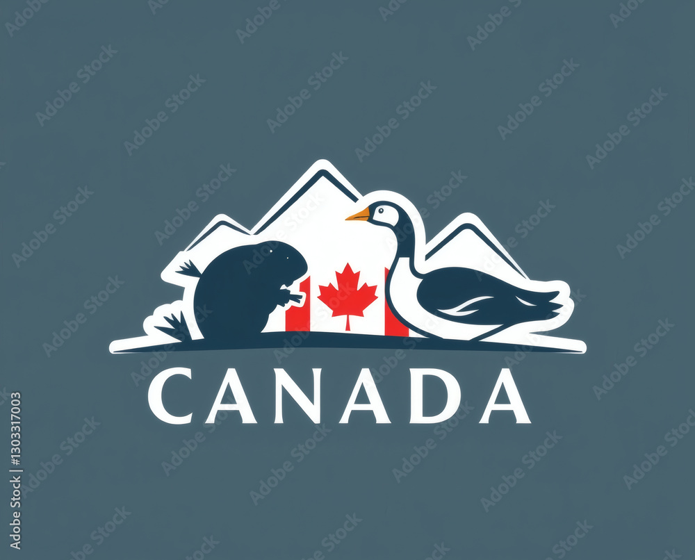 Beaver and duck emblem showcasing Canadian wildlife against a backdrop ...