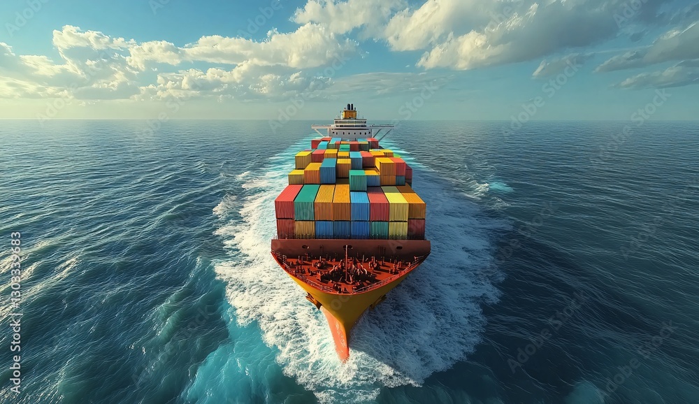 Ocean Freighter's Journey: A cargo ship glides across the vast ocean ...