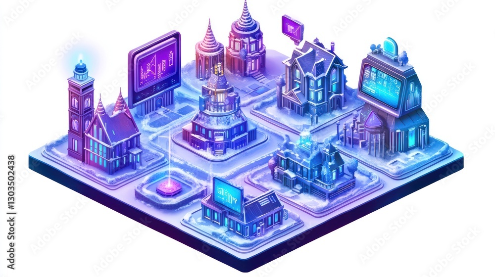 Futuristic city isometric map showing buildings Stock Illustration ...