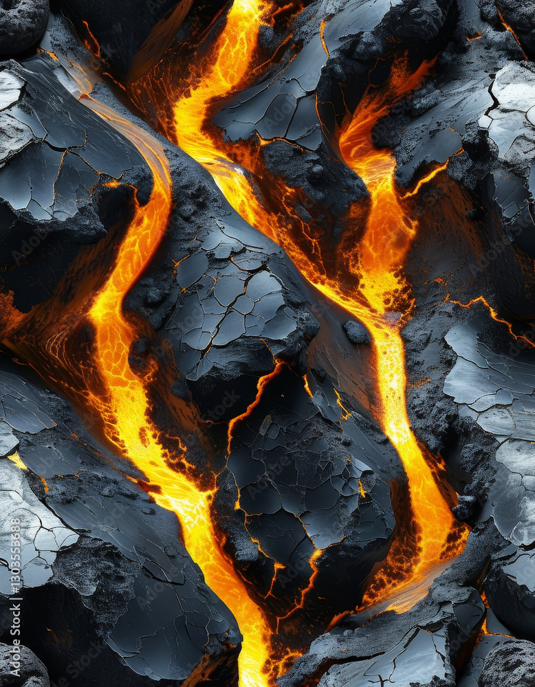 Seamless rugged molten gold, black volcanic rock texture, high ...