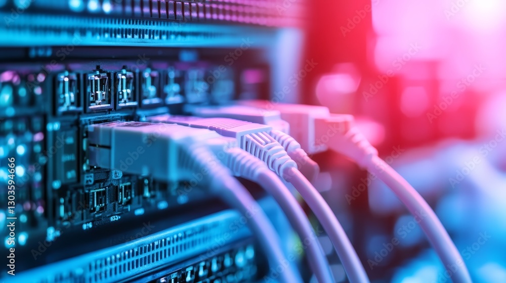 Network Cables Connected to Server Ports in Data Center, Connectivity ...
