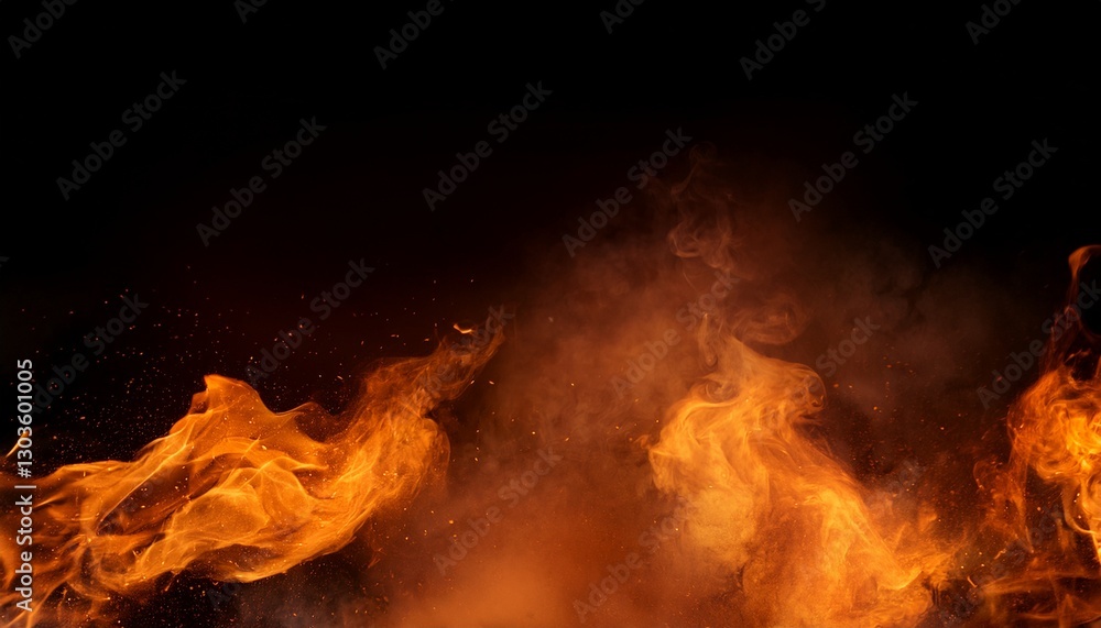 realistic isolated fire effect particles embers on background smoke fog ...