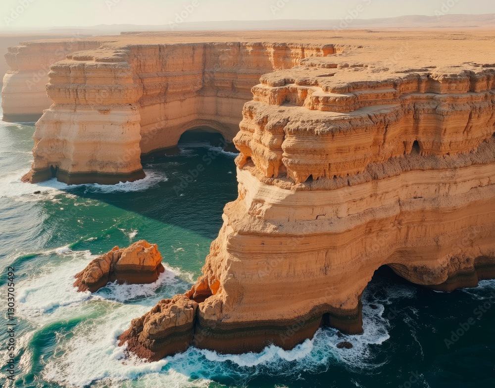 Fossil-rich cliffs in Morocco. Exposed prehistoric seabed layers reveal ...