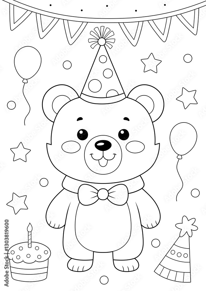Ilustración de Stock A4 size colouring page with a bear and birthday ...