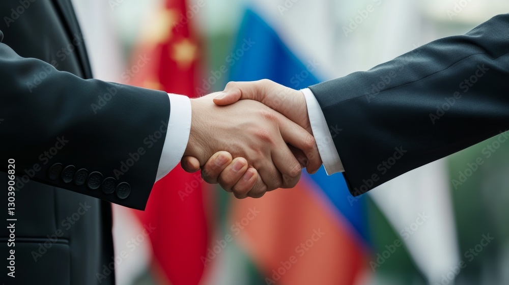 Handshake between representatives of Russia and China in front of ...