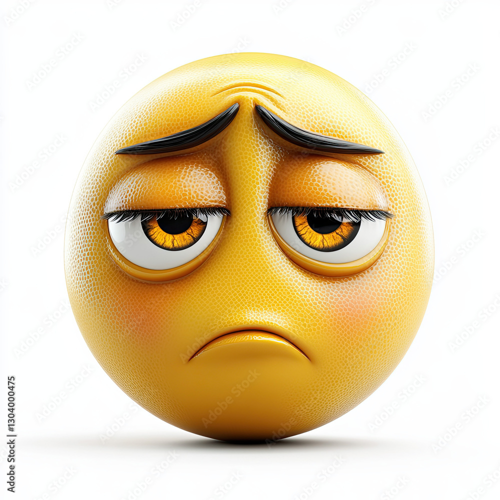 Chibi style emoji with sad expression and slow blinking eyes, conveying ...