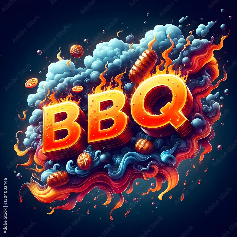 Sizzling BBQ text effect, with smoke and rising heat waves. Stock ...