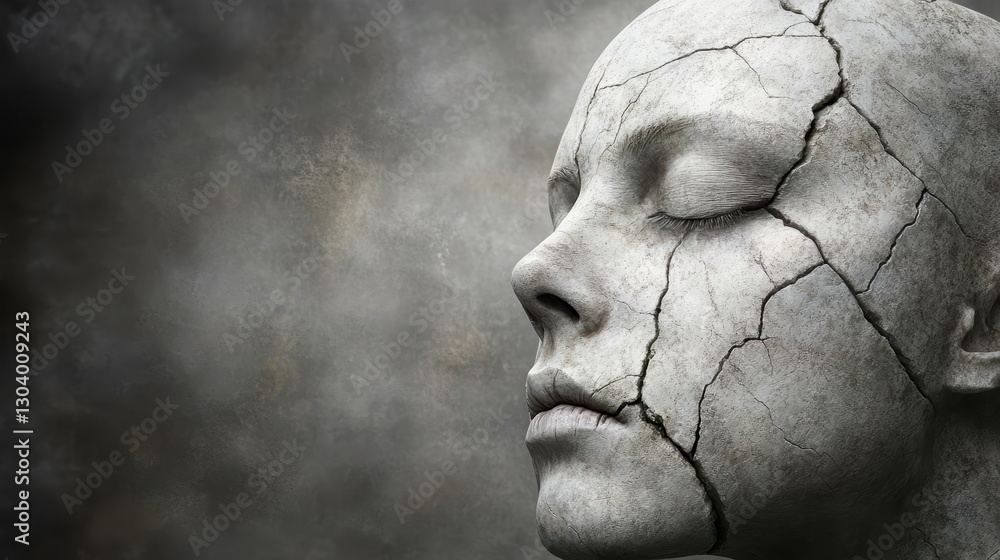 Intriguing closeup, woman's face with cracked skin texture reveals the ...