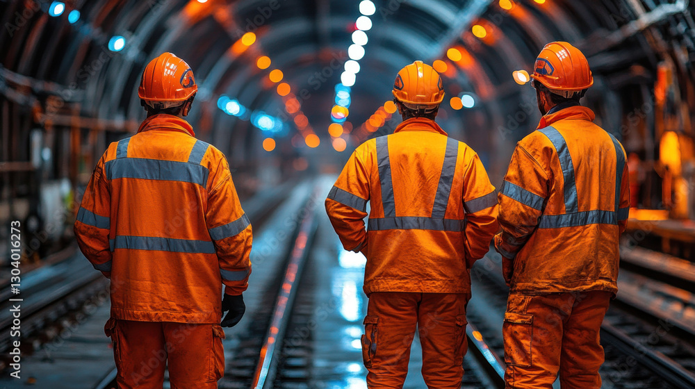 Civil engineering project team at a high-speed rail construction site ...
