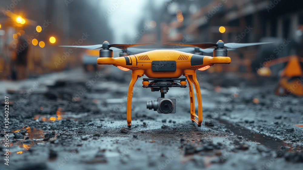 Site engineers conducting safety inspections, using AI-powered drones ...