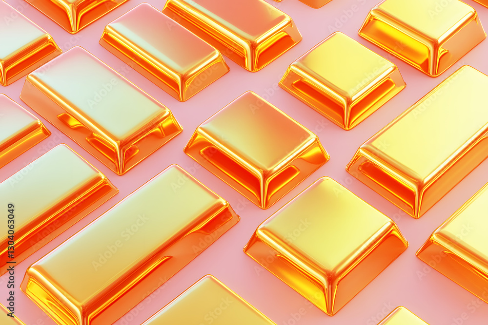 Piles of gold nuggets on white background with light and shadow. Copy ...