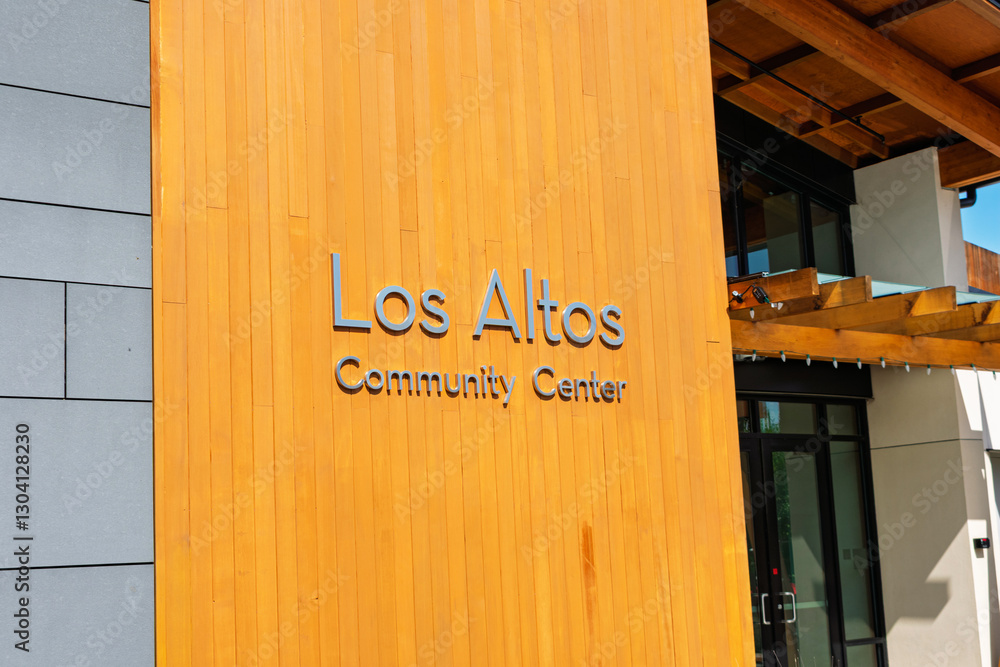 Los Altos Community Center sign on the community center building facade ...