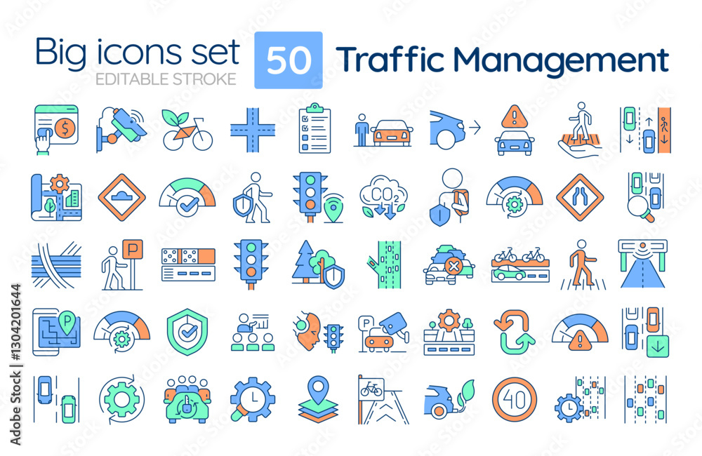 Traffic management RGB color icons set. Improve road capacity and ...