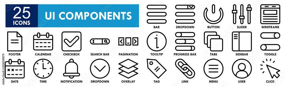 UI Components icon collection set. Containing design interface, vector ...