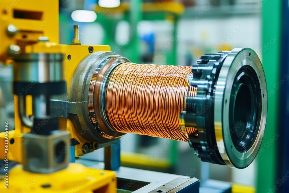 Electric Motor Production. Close-up on copper cable winding of an ...