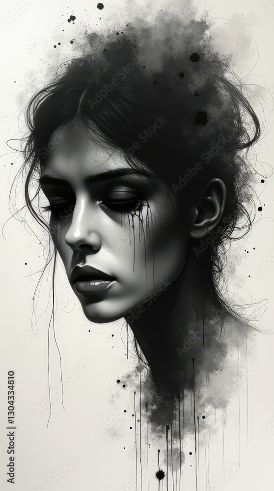 Haunting face woman ink and coal drawing depicting raw emotion through ...