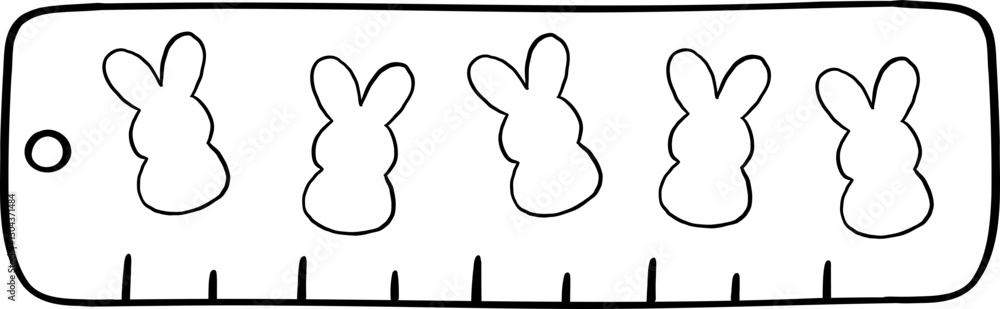 Easter School Ruler bunny peep Cartoon Hand Drawn Outline black and ...