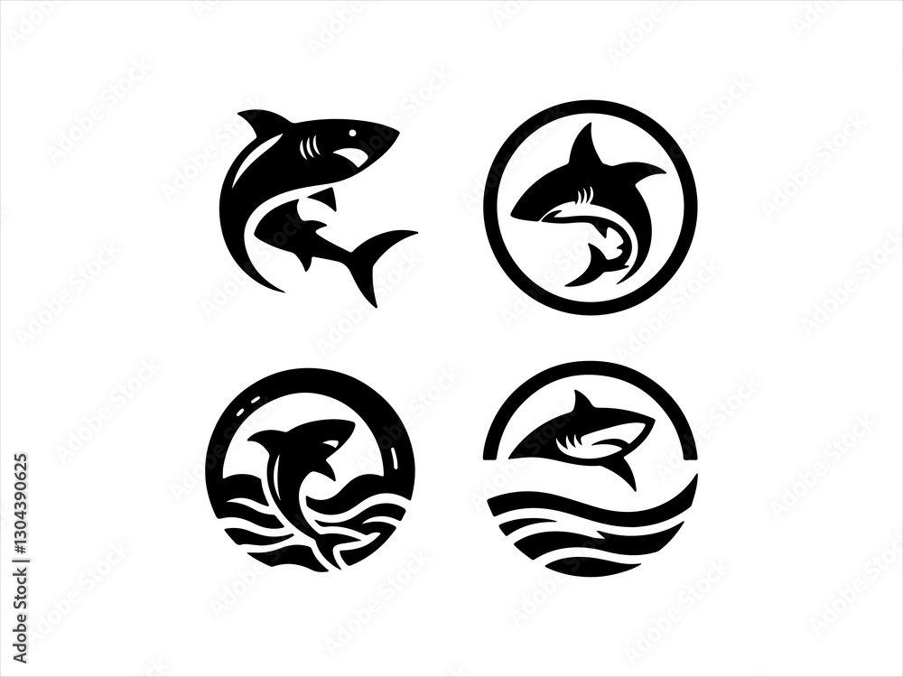 Collection of Powerful Shark Logos for Branding , A set of nine bold ...