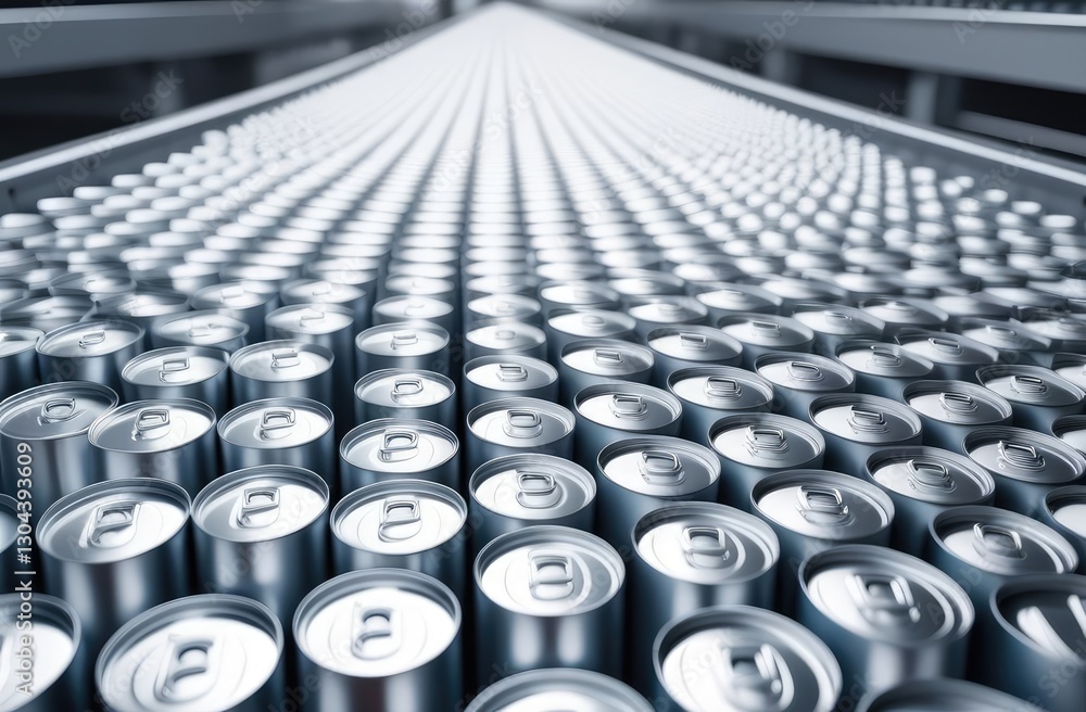 New aluminum cans moving along the conveyor belt on a beverage ...