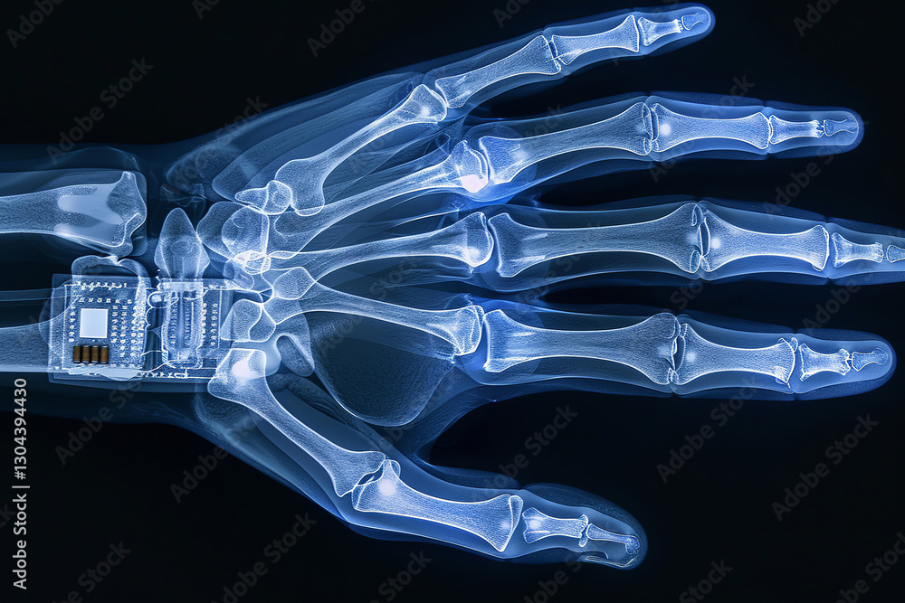 X-ray image of a human hand, concept: medical imaging, healthcare, bone ...