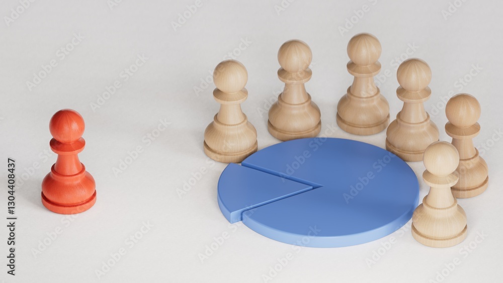 Red and white pie charts with pawns. Market share, Business competition ...
