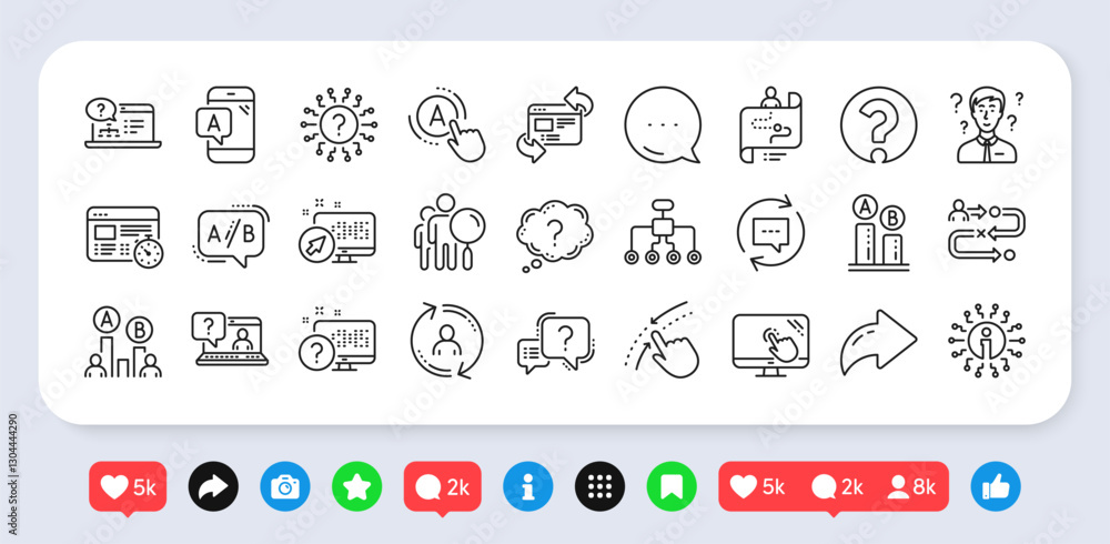 UX line icons. Social media: share, comment, like icons. Set of ...