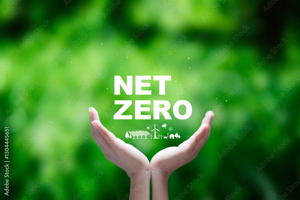 Net Zero Carbon Emission icon on hand. Innovation Inspiration Concept ...