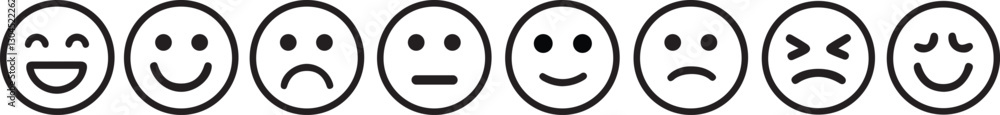 The Emoticon set features a collection of emoji faces in a flat style ...