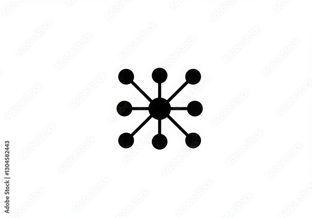 Black and white icon, minimalist design, hub and spoke diagram, network visualization, circular ...