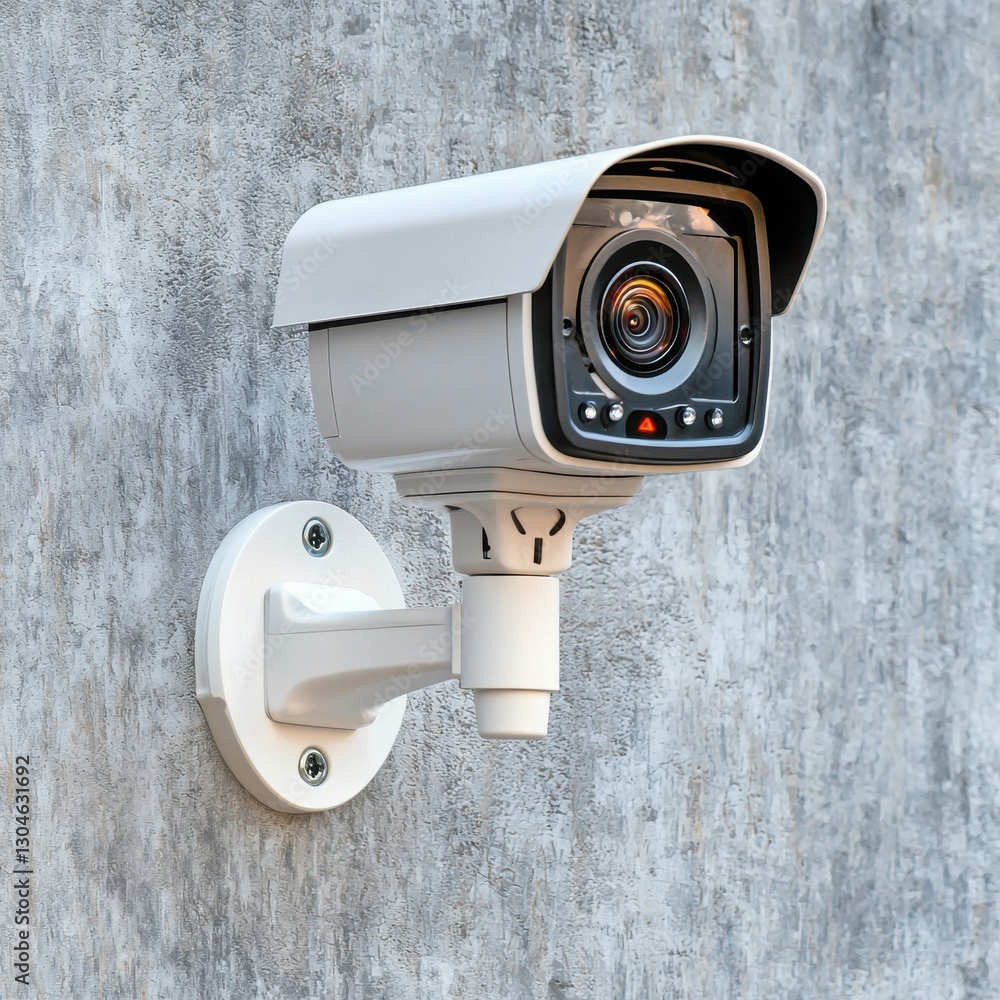 Security camera mounted securely on an exterior wall providing ...