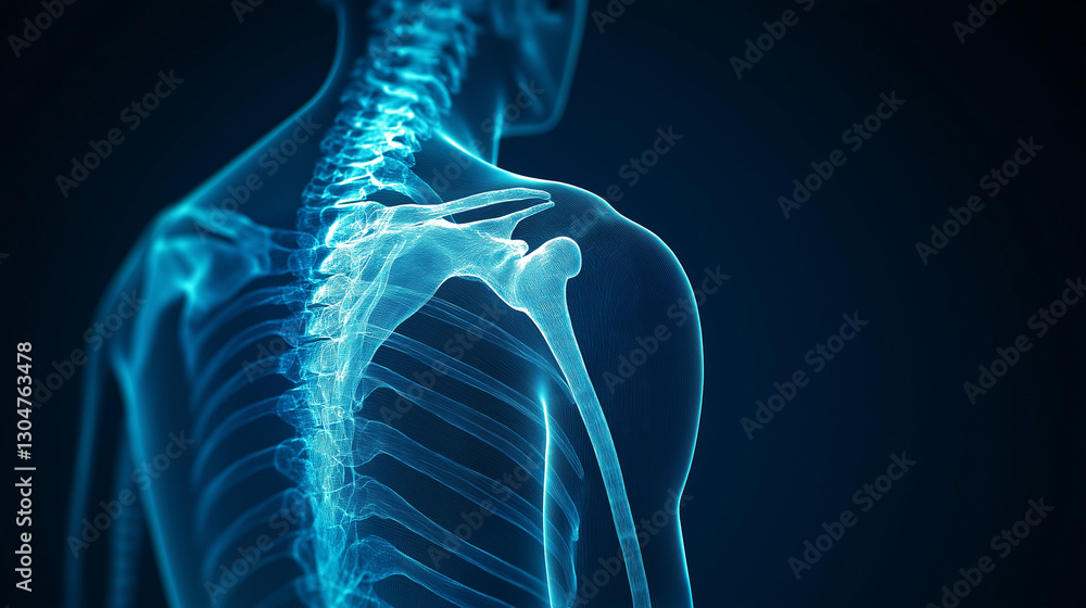 Trauma-diagnosing orthopedic X-ray, with a cracked shoulder blade and ...