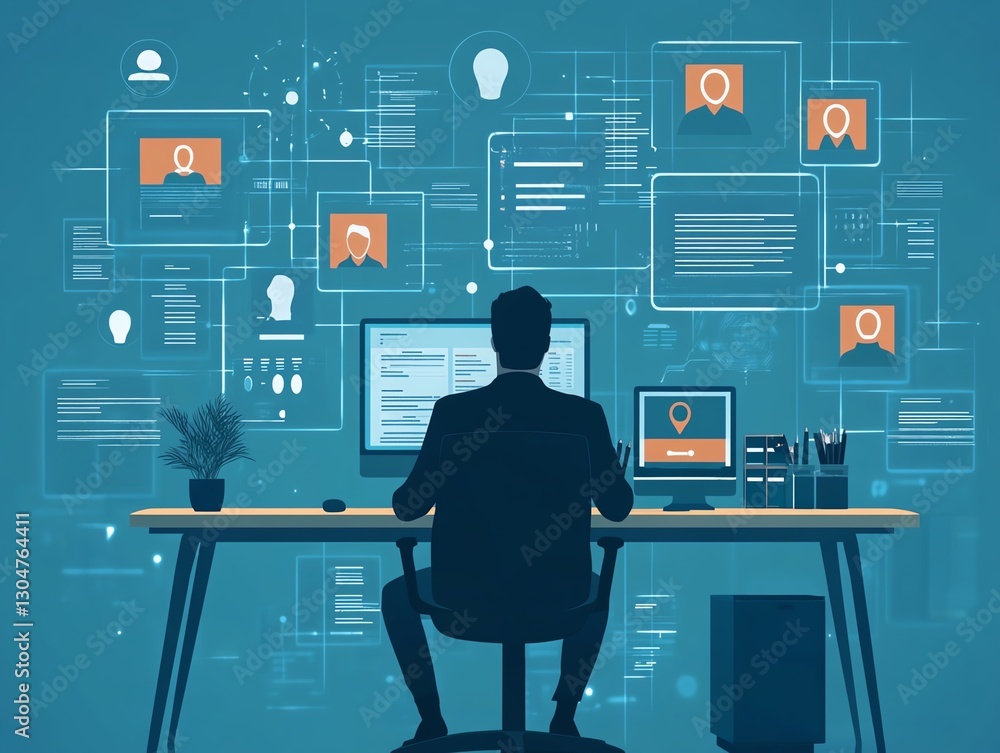 Human Resources concept of headhunting, using computers to identify and ...