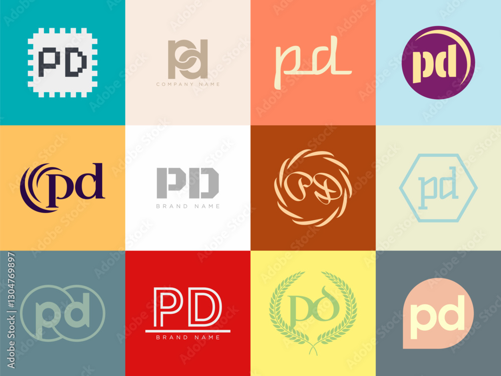PD logo company template. Letter p and d logotype. Set different ...